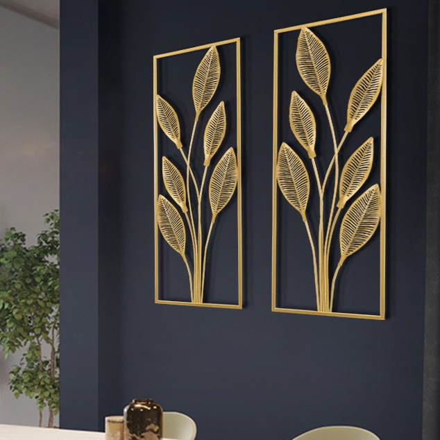 85x30cm 1pc Nordic Light Luxury Style Creative Metal Leaf Wall ...