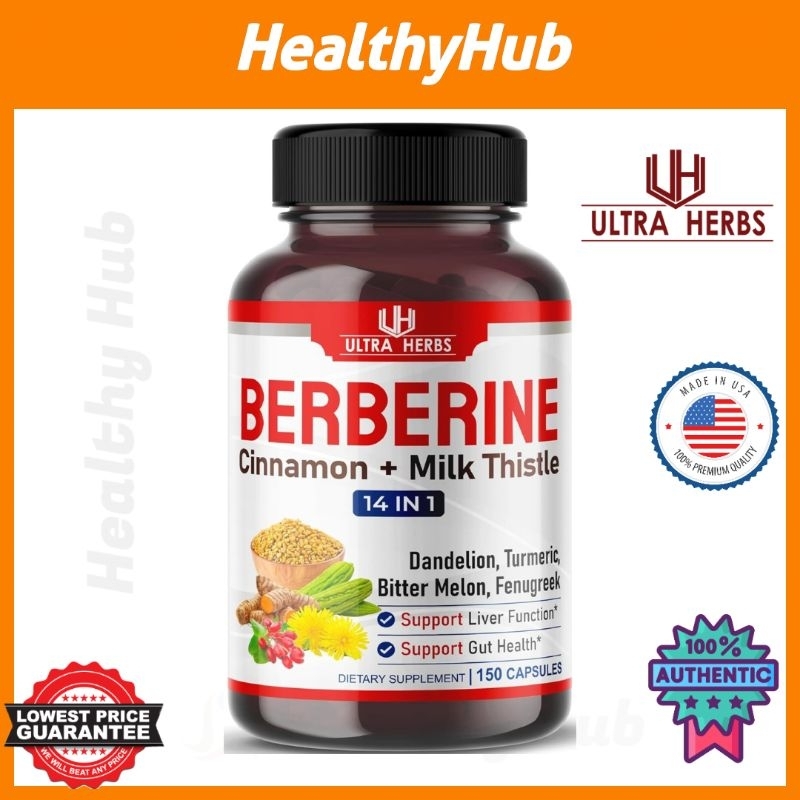 Berberine 12,200mg, Ultra Herbs Berberine with Cinnamon, Milk Thistle ...