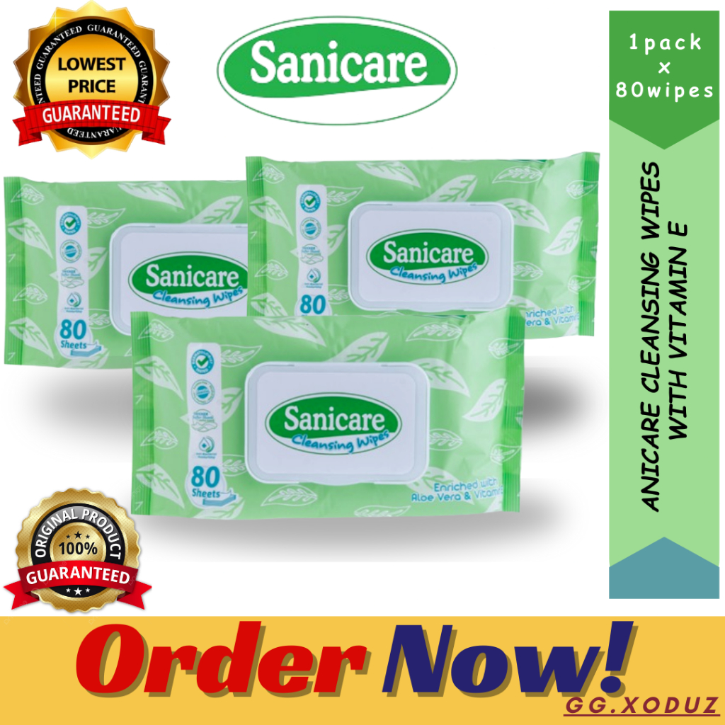 SANICARE Cleansing Wipes [80 sheets] Aloe Vera Scent with Vitamin E ...