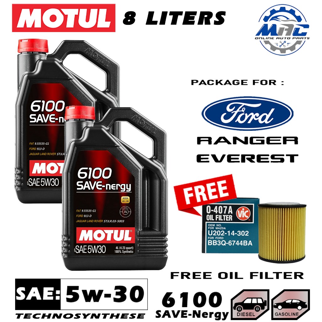 Motul 6100 Save-Nergy 5w-30 8 LITERS GALLON ENGINE OIL PACKAGE FORD ...