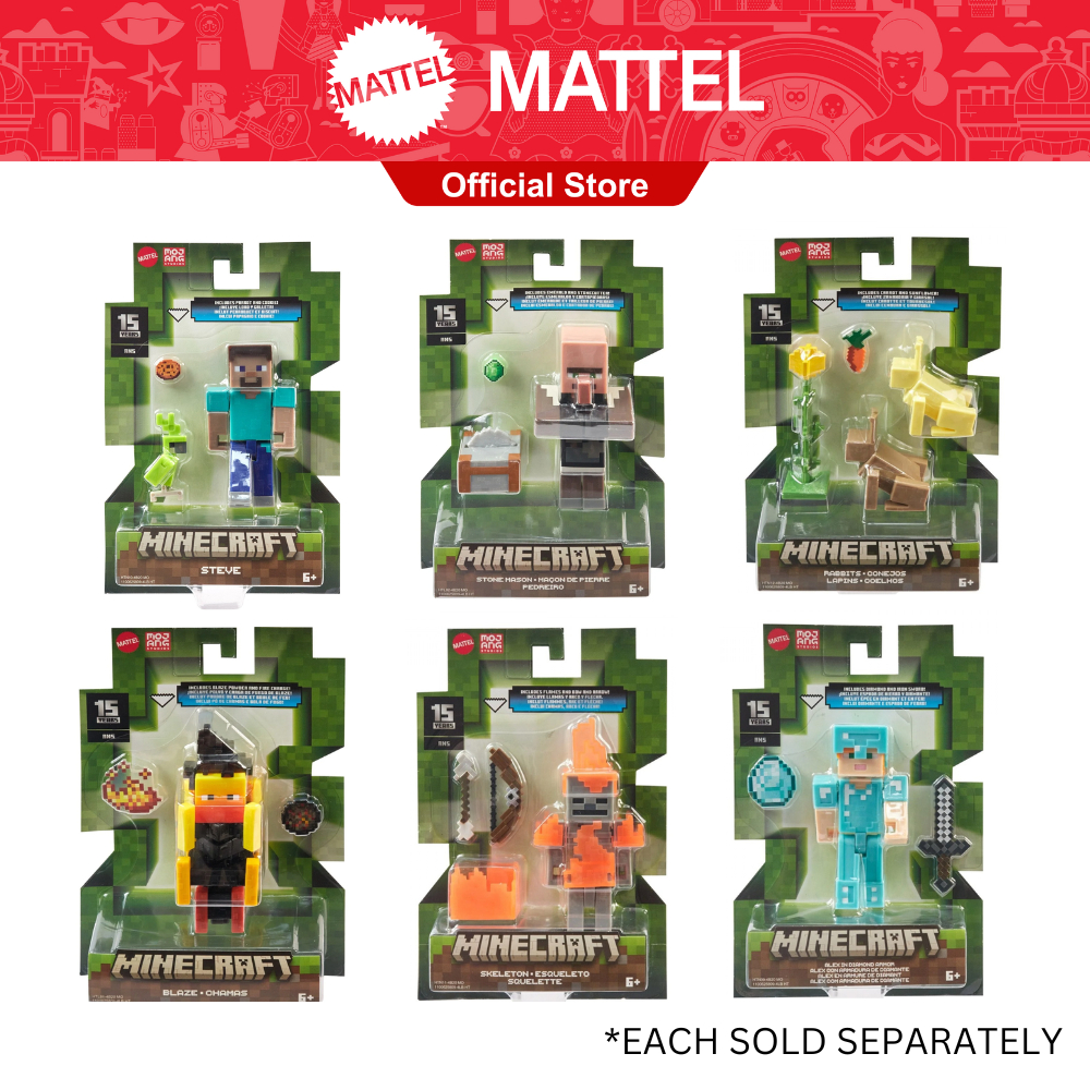 Mattel Minecraft 3.25" Core Figures Steve, Stone Mason, Blaze, Skeleton ...