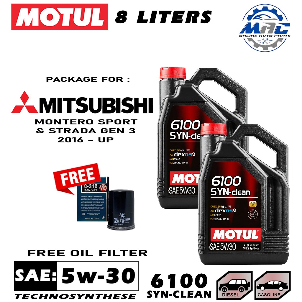 Motul 6100 Syn-Clean 5w30 8 LITERS ENGINE OIL PACKAGE FOR MITSUBISHI ...