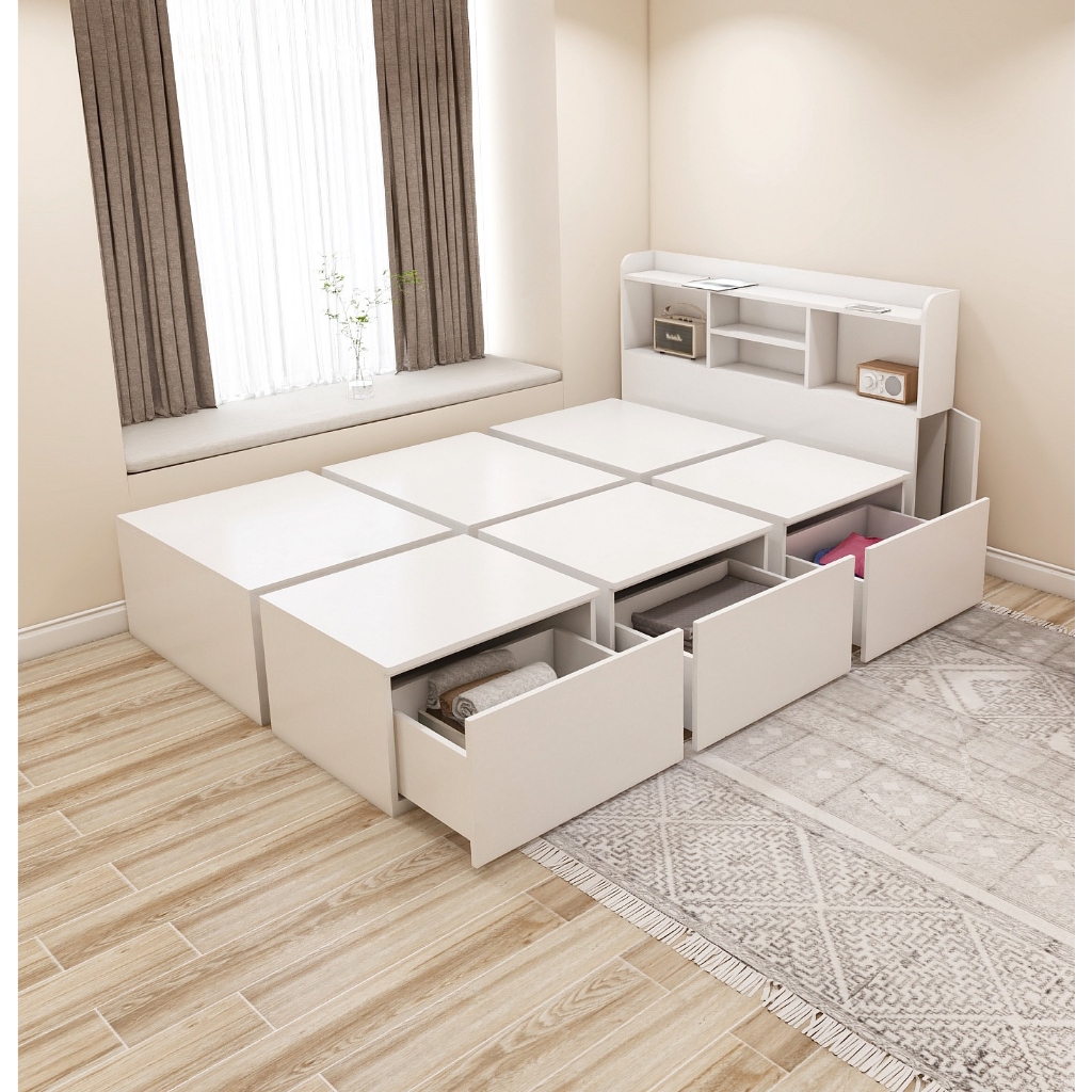 Simple wooden bed double bed Combination bed splicing bed tatami bed 1 ...