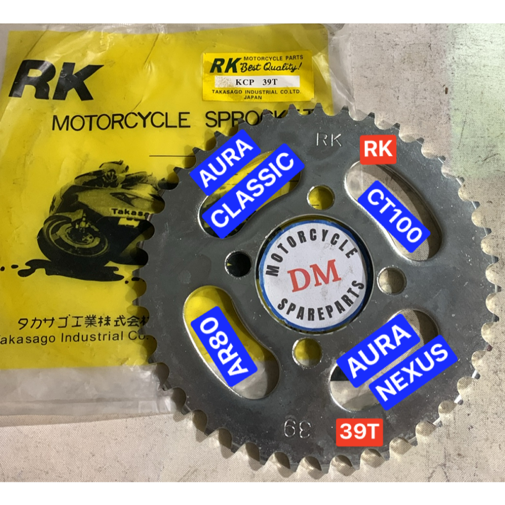 AURA CLASSIC AURA NEXUS AR80 CT100 REAR SPROCKET 39T CP 428 [ LEGIT DEALER - RK BRAND ] | Shopee ...