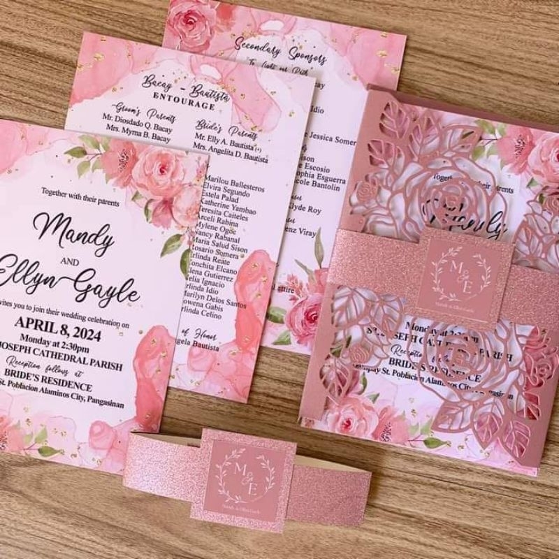 INVITATION CARD FOR WEDDING OR DEBUT 4R ROSE LASERCUT | Shopee Philippines