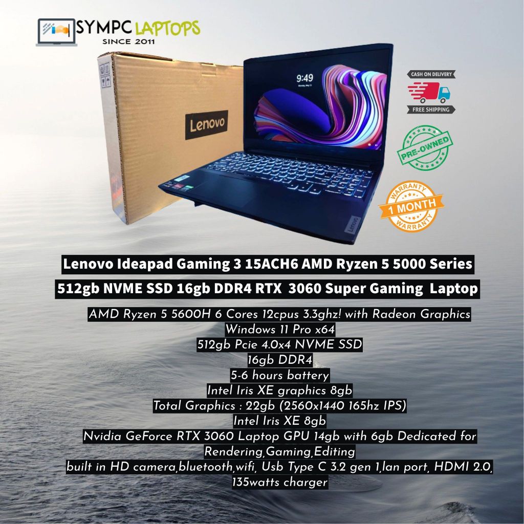 LENOVO IDEAPAD GAMING 3 15ACH6 RYZEN 5 5000 Series 512GB NVME SSD 16gb ...