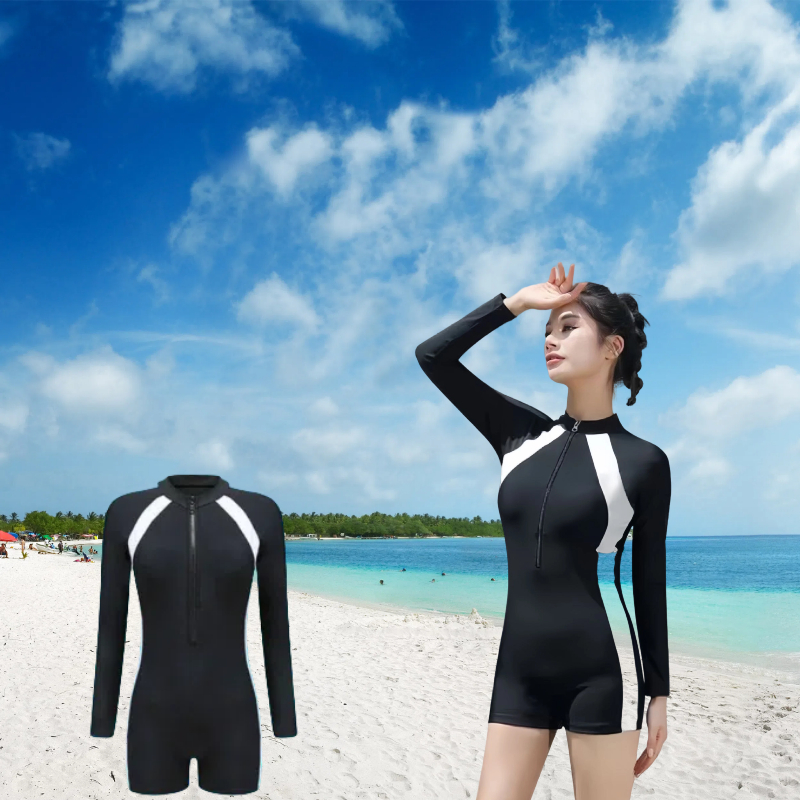 Women's Sunscreen Casual Color Matching Zipper Long Sleeve One-Piece ...