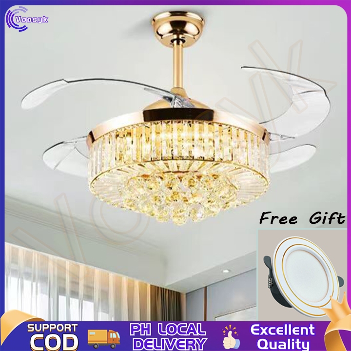 Invisible Fan Leaf Fan Light 42 inch Crystal Luxury Fan with Light ...