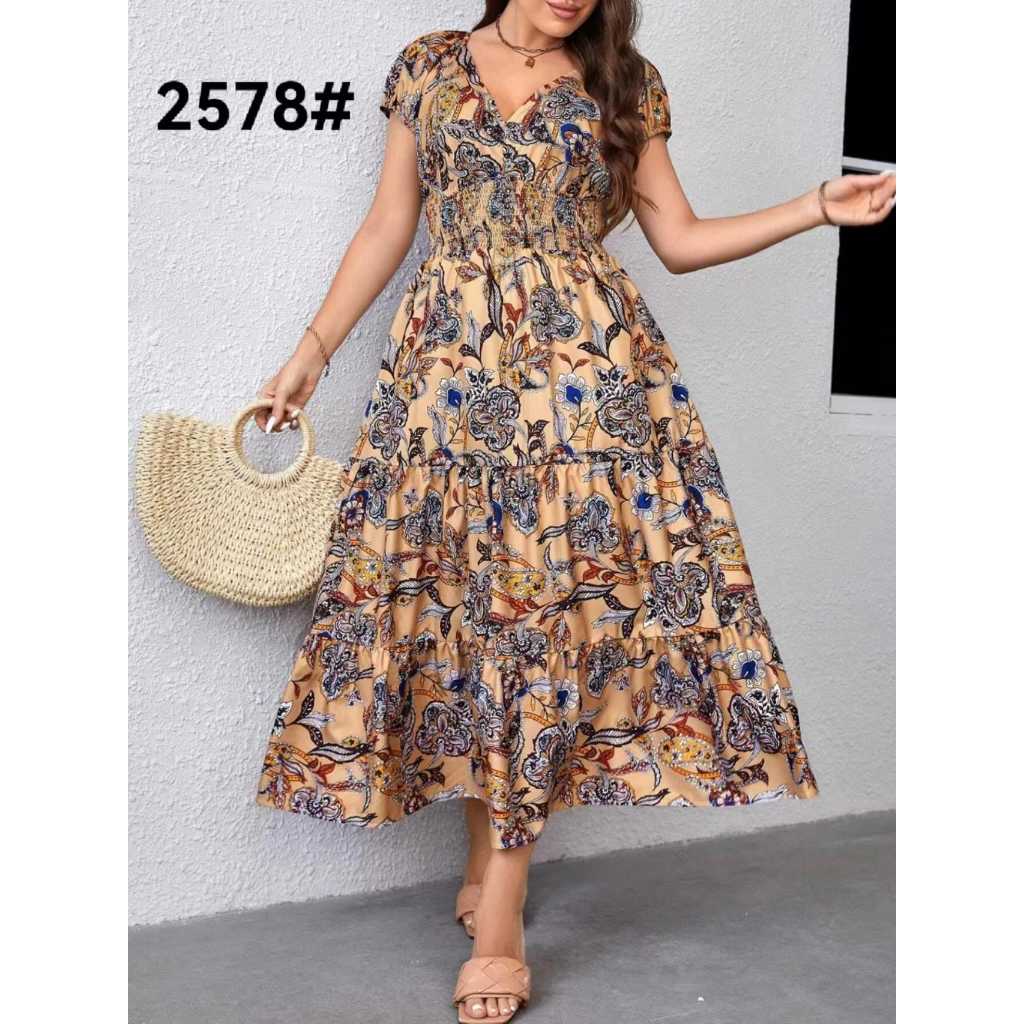 Womens Casual Formal Plus Size Dress V Neck Floral Maxi Korean Fashion ...