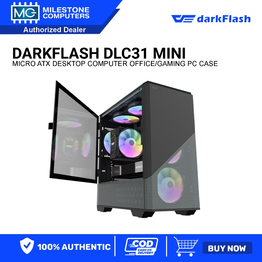 Milestone Computers | DarkFlash DLC31 Gray Mini PC Case with Tempered ...