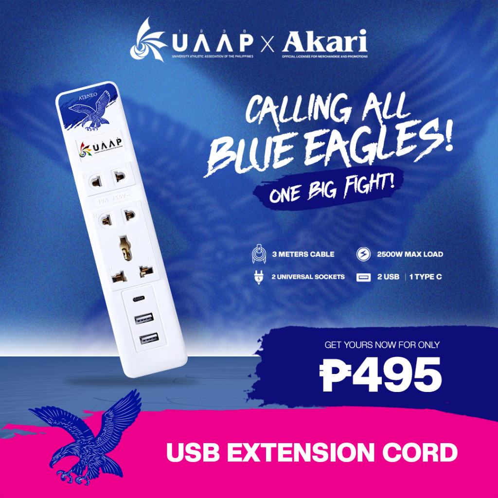 AKARI X UAAP [ ATENEO ] 3-Gang 3M Extension Cord with 2USB/1TYPE C Port ...