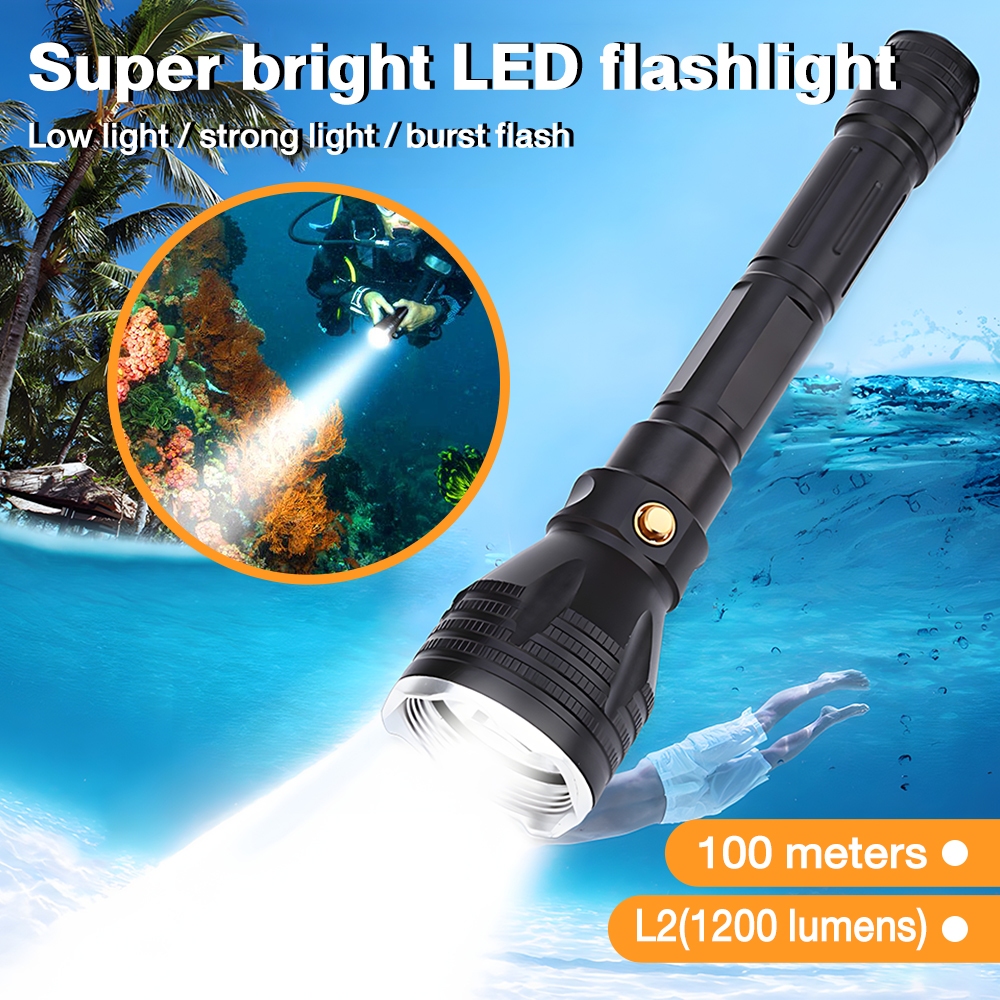 YUPARD 1200LM 10W L2 Diving Flashlight Underwater Proof 100M Depth ...