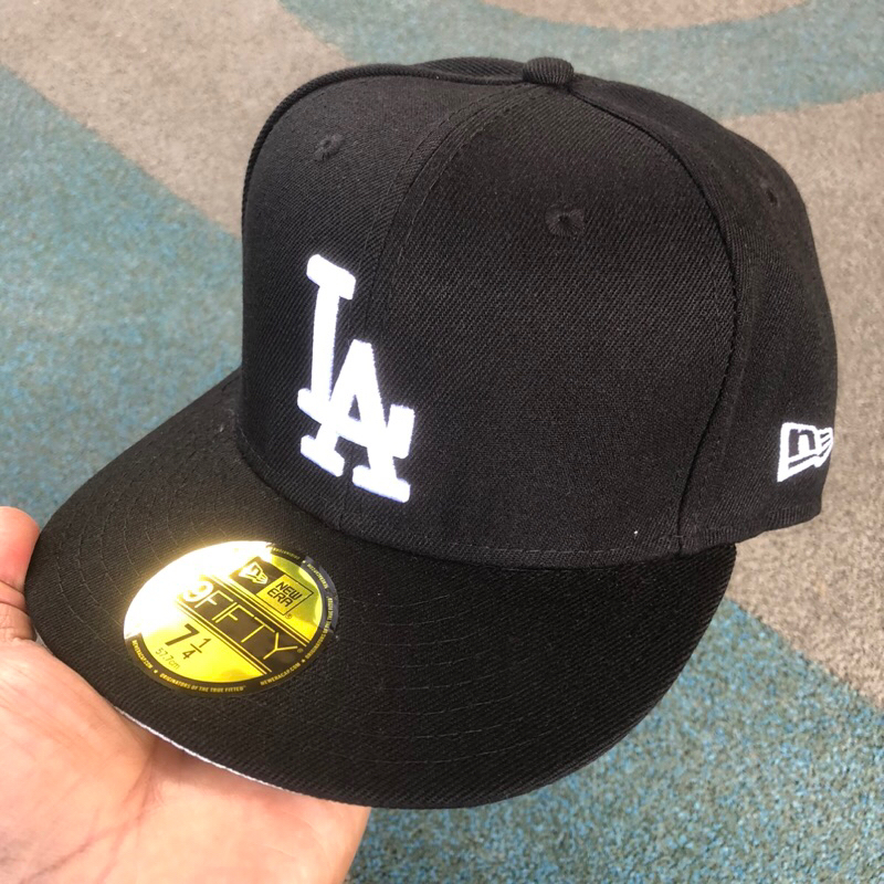 Closed cap fitted cap LA black flat brim high quality | Shopee Philippines