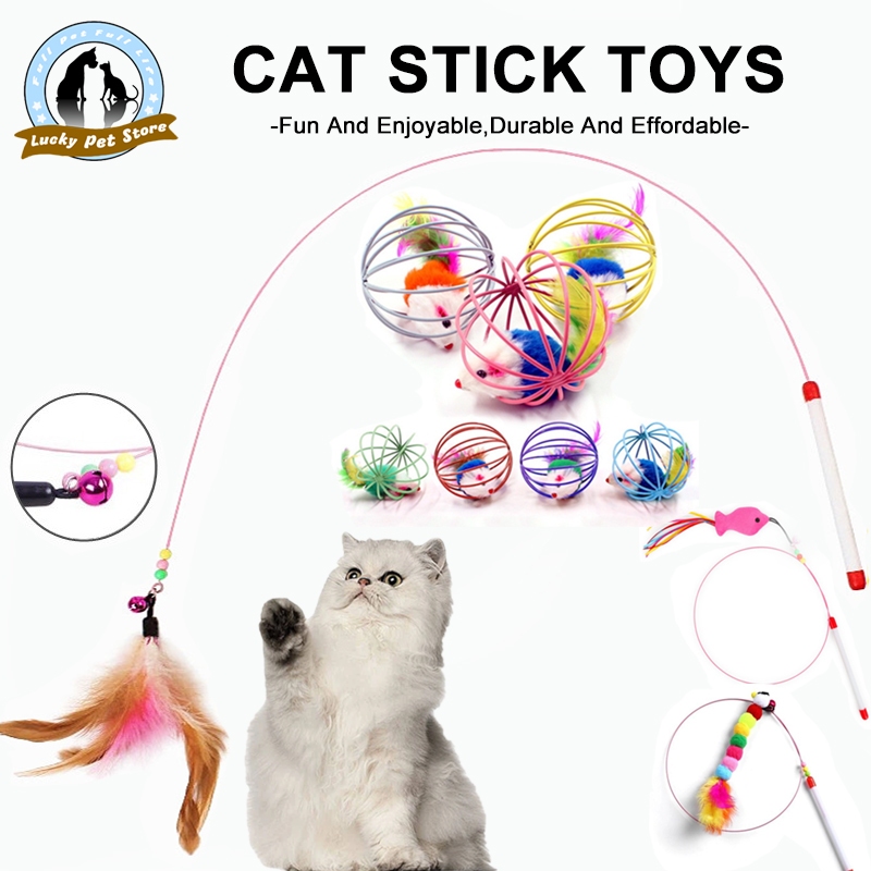 Cat Teaser Pet Cat Puppy Teaser Bell Feather Retractable Stick Rod Pet ...
