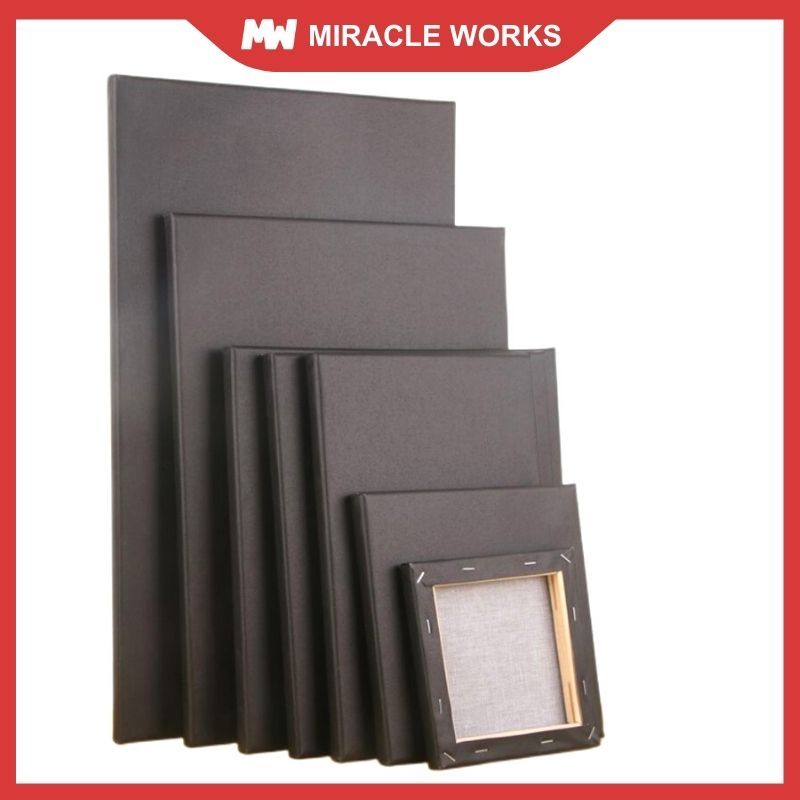 MW Black Canvas Board Painting Plain with Wooden Frame (Multiple sizes ...