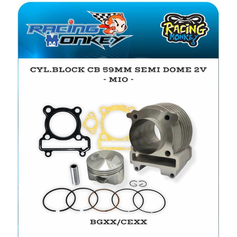 RACING MONKEY CYLINDER BLOCK CB 59MM SEMI DOME FOR YAMAHA 2V MIO ...