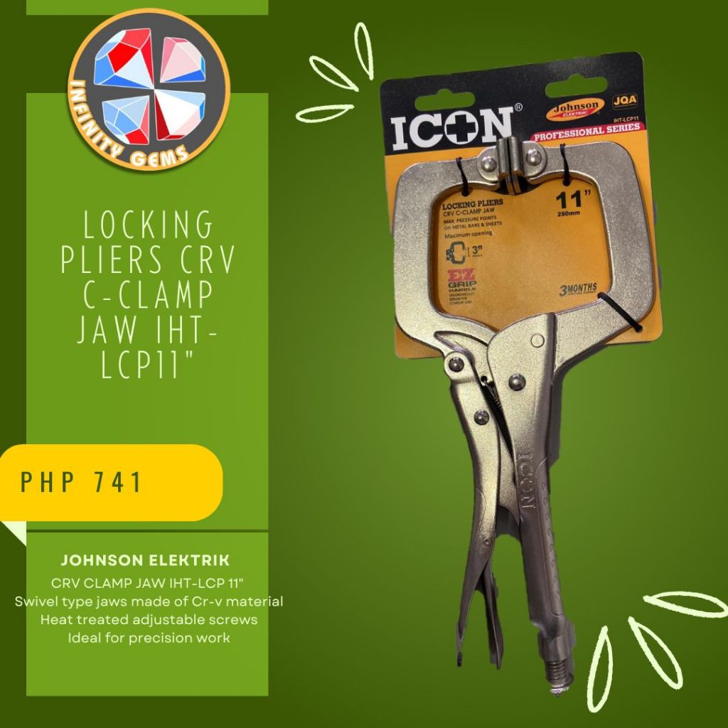 LOCKING PLIERS- JOHNSON ELEKTRIK CRV C-CLAMP JAW IHT- LCP11" | Shopee ...