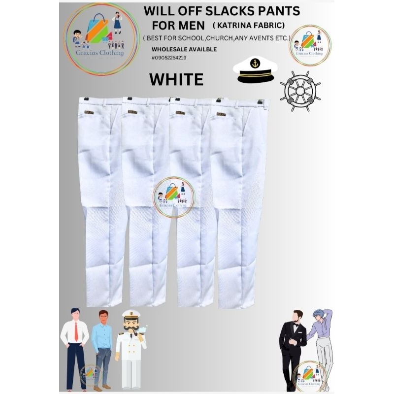 WHITE SLACKS ADULT PANTS SEAMAN SLACKS , WILL OFF BRAND GOOD QUALITY ...