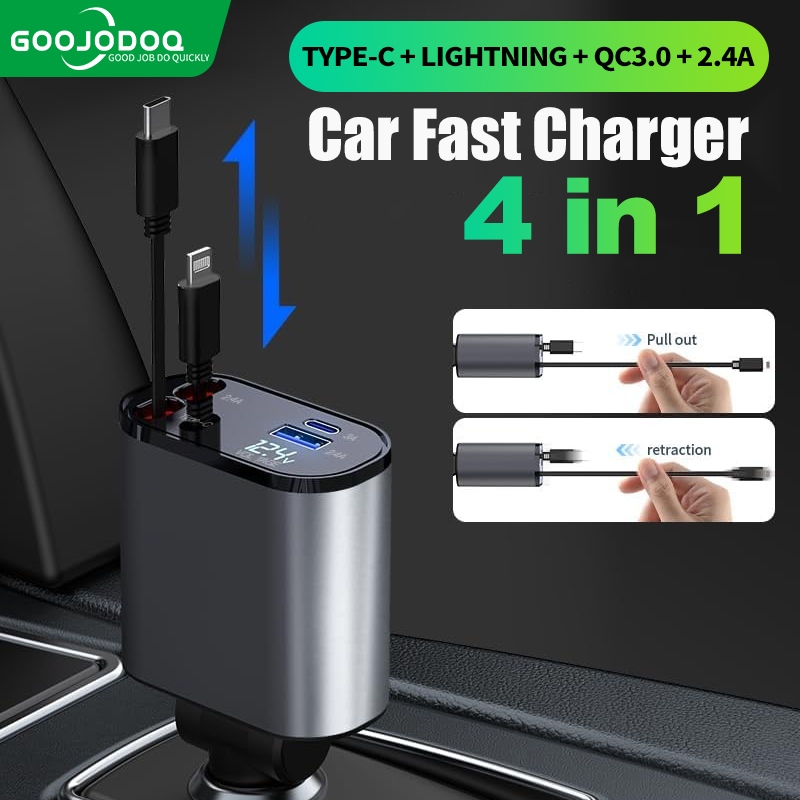 GOOJODOQ 4 IN 1 124W Car Charger Fast Charging Socket for iPhone Type C ...