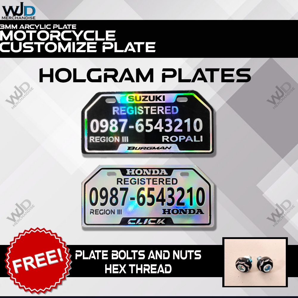 Motorcycle Plate Acrylic License Plate Customize HOLOGRAM (FREE PLATE ...