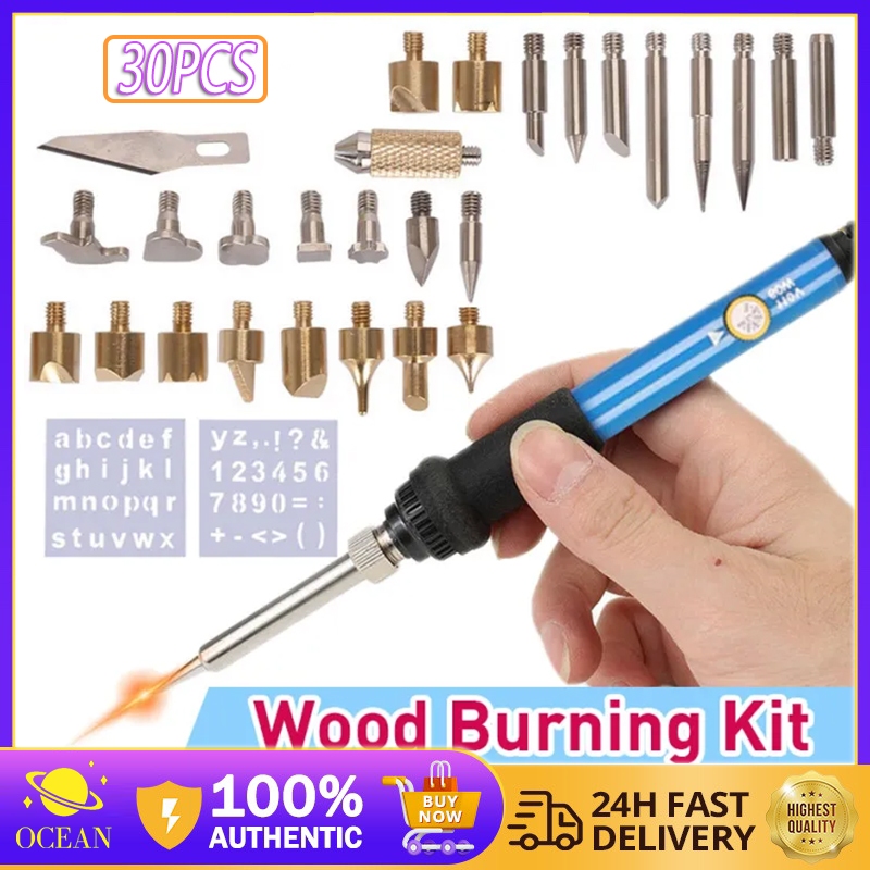 30PCS/SET Wood Burning Pyrography Tool Kit Pen Kit 60W Adjustable ...