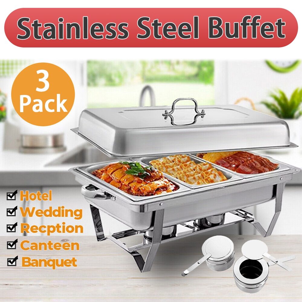 Set Of 3 Food Warmer Square Buffet Stainless Set 11L Capacity Chafing ...
