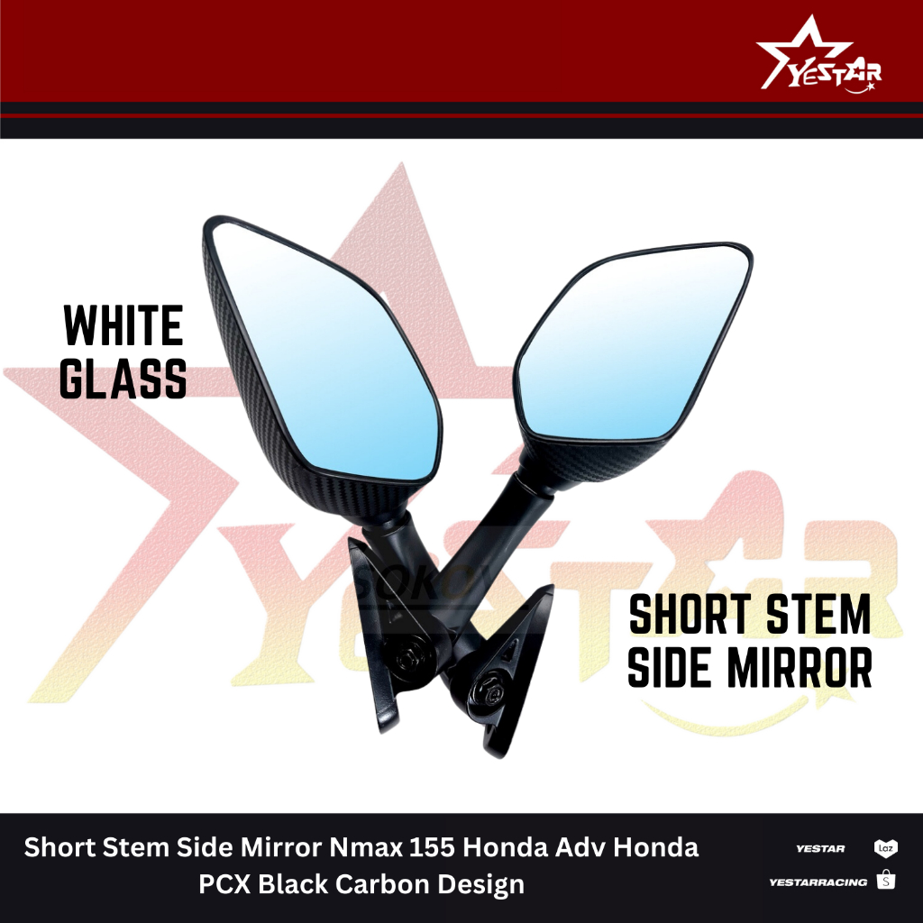 1set Short Stem Side Mirror Nmax 155 Honda Adv Honda PCX Black Carbon ...