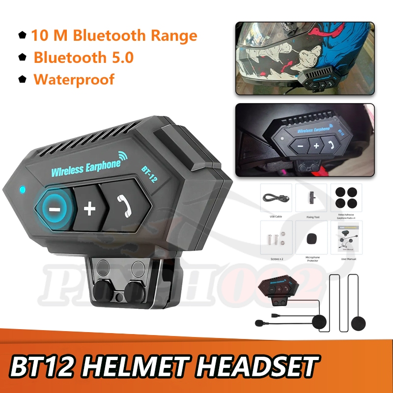 BT12 Motorcycle Helmet Headset Waterproof Wireless Speaker Hands-free ...