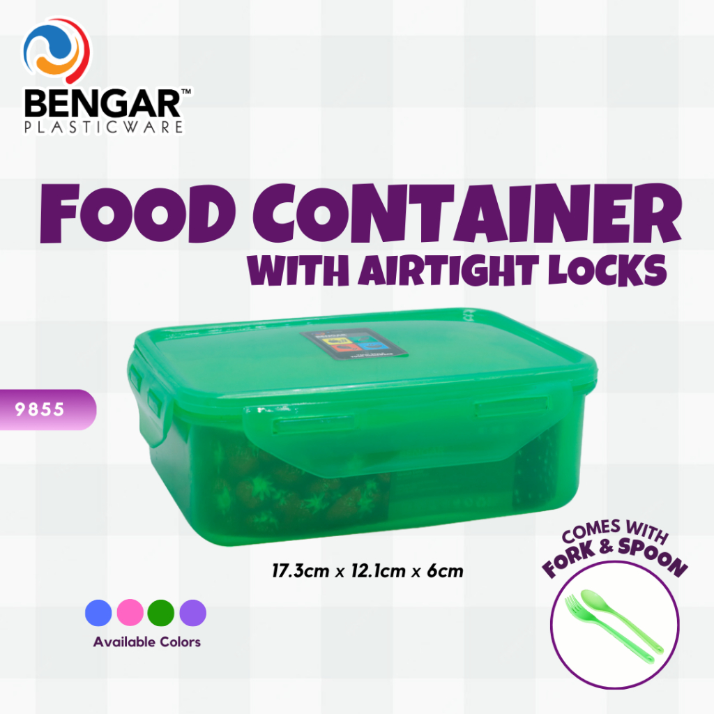 BENGAR PLASTICWARE Lunchbox bento box with spoon and fork secure lid ...