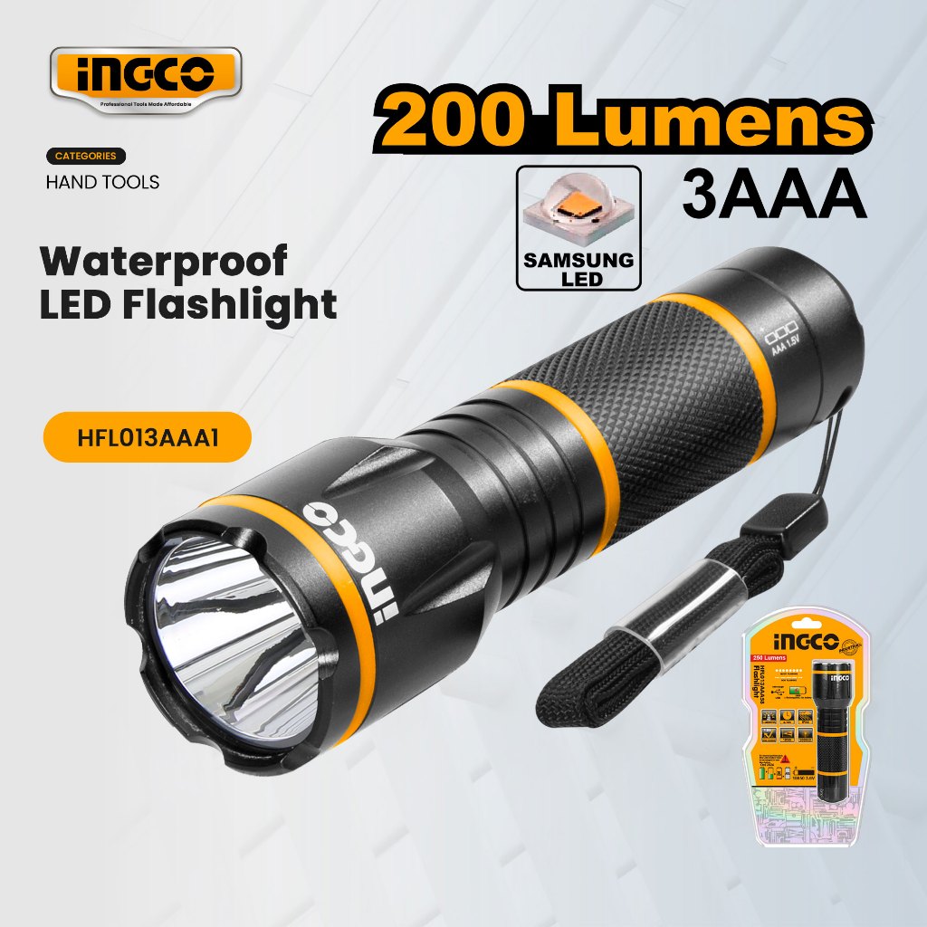 Ingco Industrial Waterproof LED Flashlight with Tail Light Switch ...