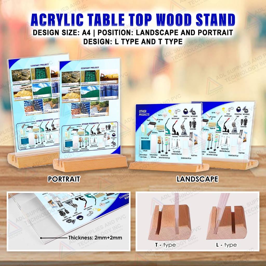 ACRYLIC TABLETOP WOOD STAND ACRYLIC FRAME A4 SIZE PORTRAIT AND ...