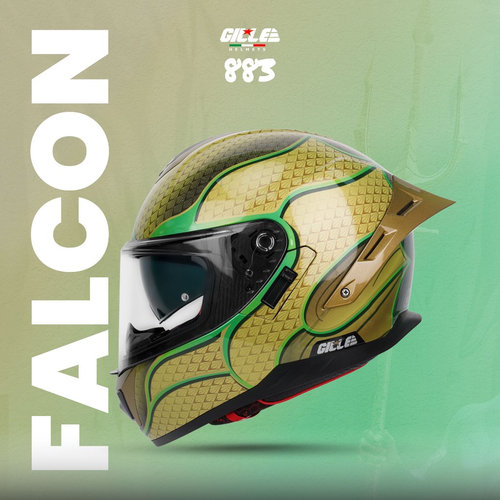 GILLE 883 Falcon Yellow Green With Design Helmet Full Face Dual Visor ...