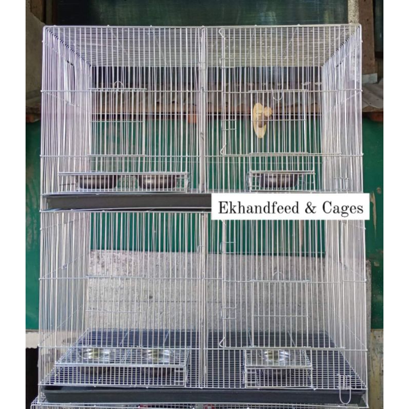 DOUBLE STANDARD CAGE PURE 14G WITH 3 SLOT FEEDERS(FREE STAINLESS BOWLS ...
