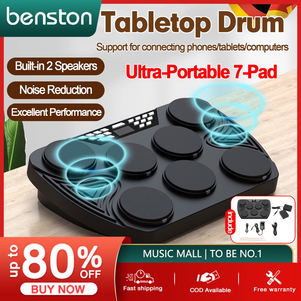 Benston Tabletop Electronic Drum Set with Built in 2 Speakers 7-Pad ...