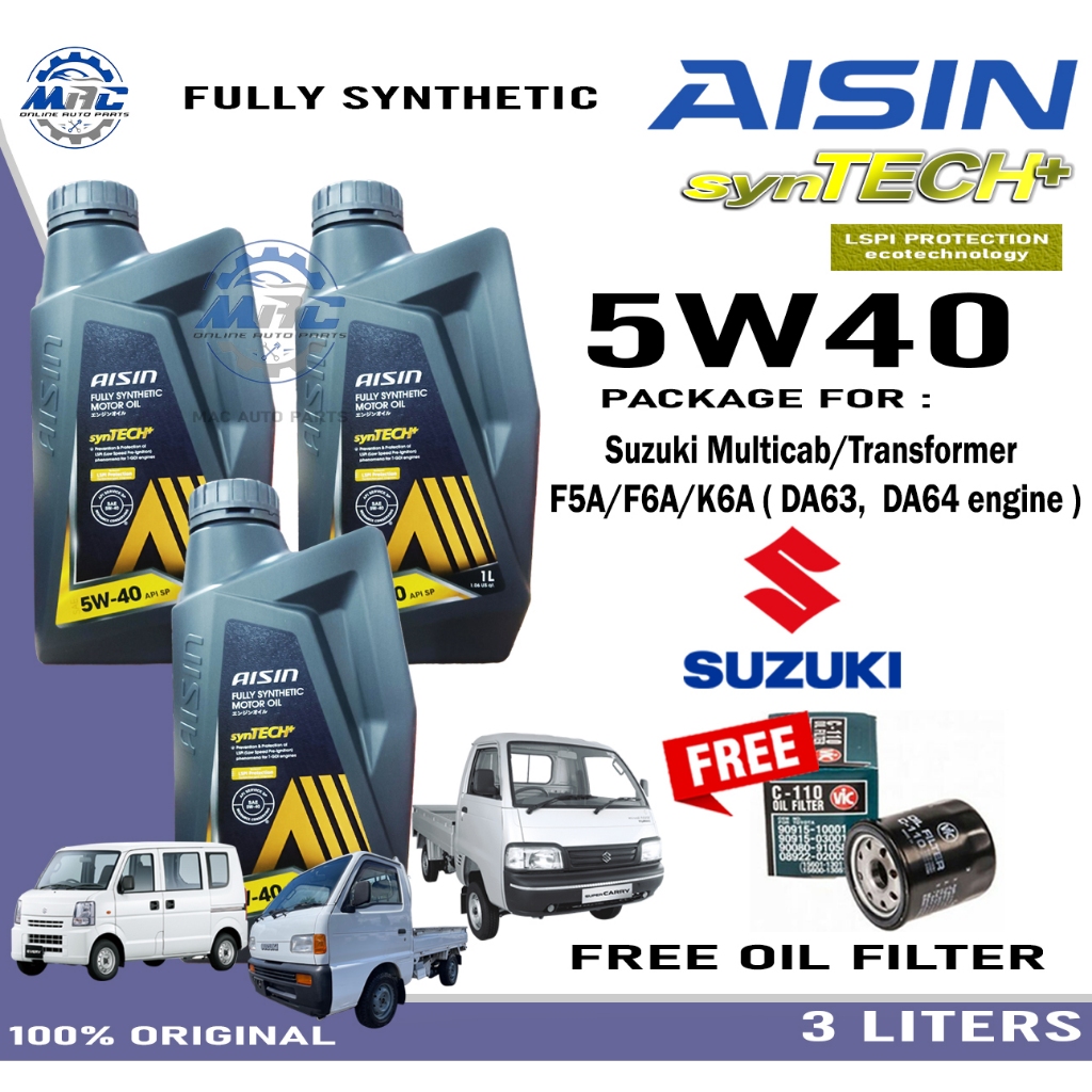 AISIN Fully Synthetic 5W-40 3 Liters Engine Oil Package for Suzuki ...