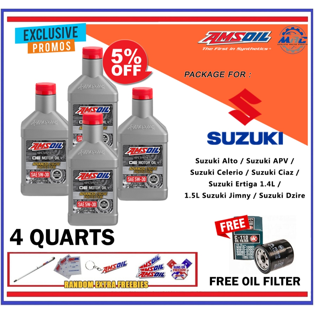 AMSOIL OE Motor Oil 5W-30 Fully Synthetic Engine Oil 4 Quarts SUZUKI ...