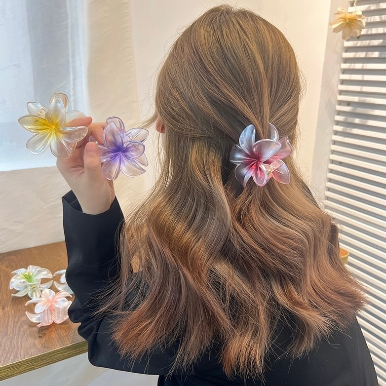 Summer Elegant Pearlescent Plumeria Acrylic Hair Clips Non-slip Flower ...
