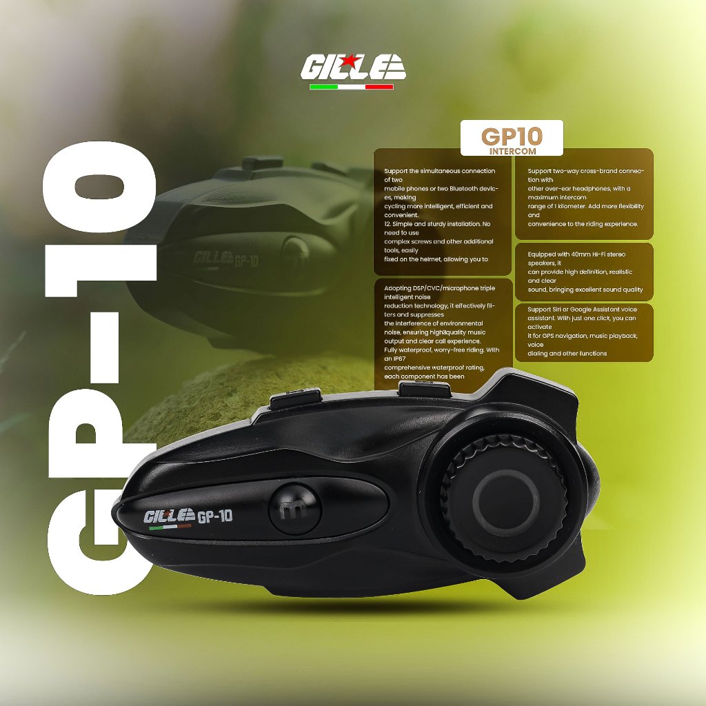 GILLE GP10 Mesh Motorcycle Intercom For Helmet Hi-FI Sound Bluetooth 5. ...