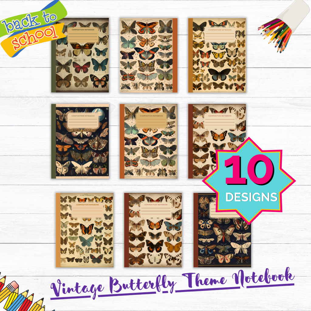VINTAGE BUTTERFLY THEME CUSTOMIZED notebooks (Kinder, Prep, Nursery ...