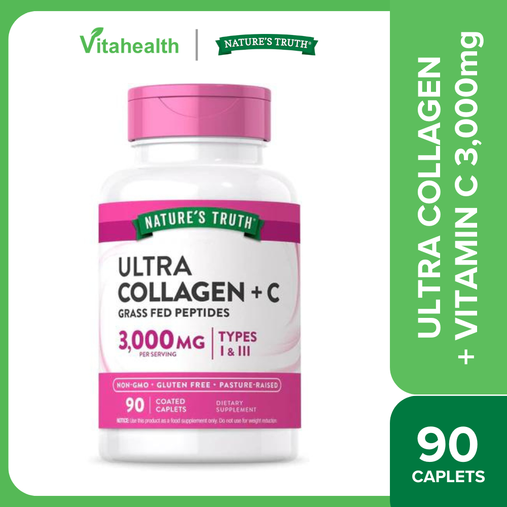 Nature's Truth Ultra Collagen + C 3000mg Collagen Type 1&3 90 Caplets ...