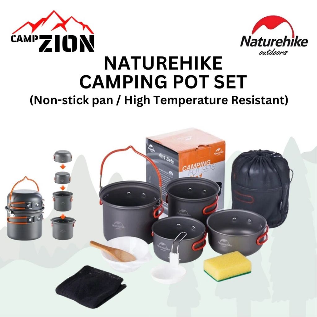 Naturehike Cookware Set 4 in 1 with Bag Portable Camping, HIking ...