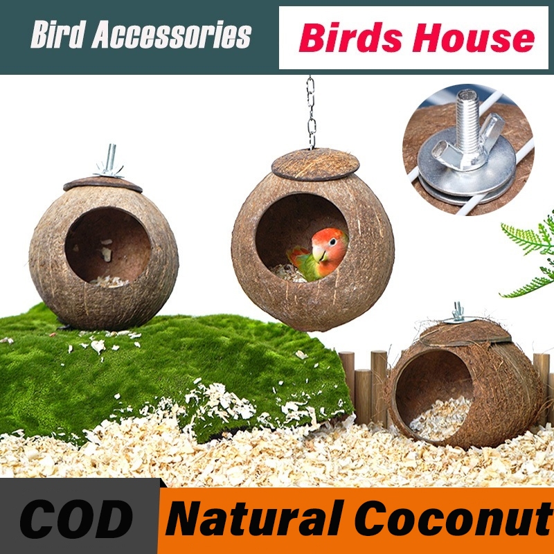 Natural Coconut bird house Bird nest House fixed in bird cage for love ...