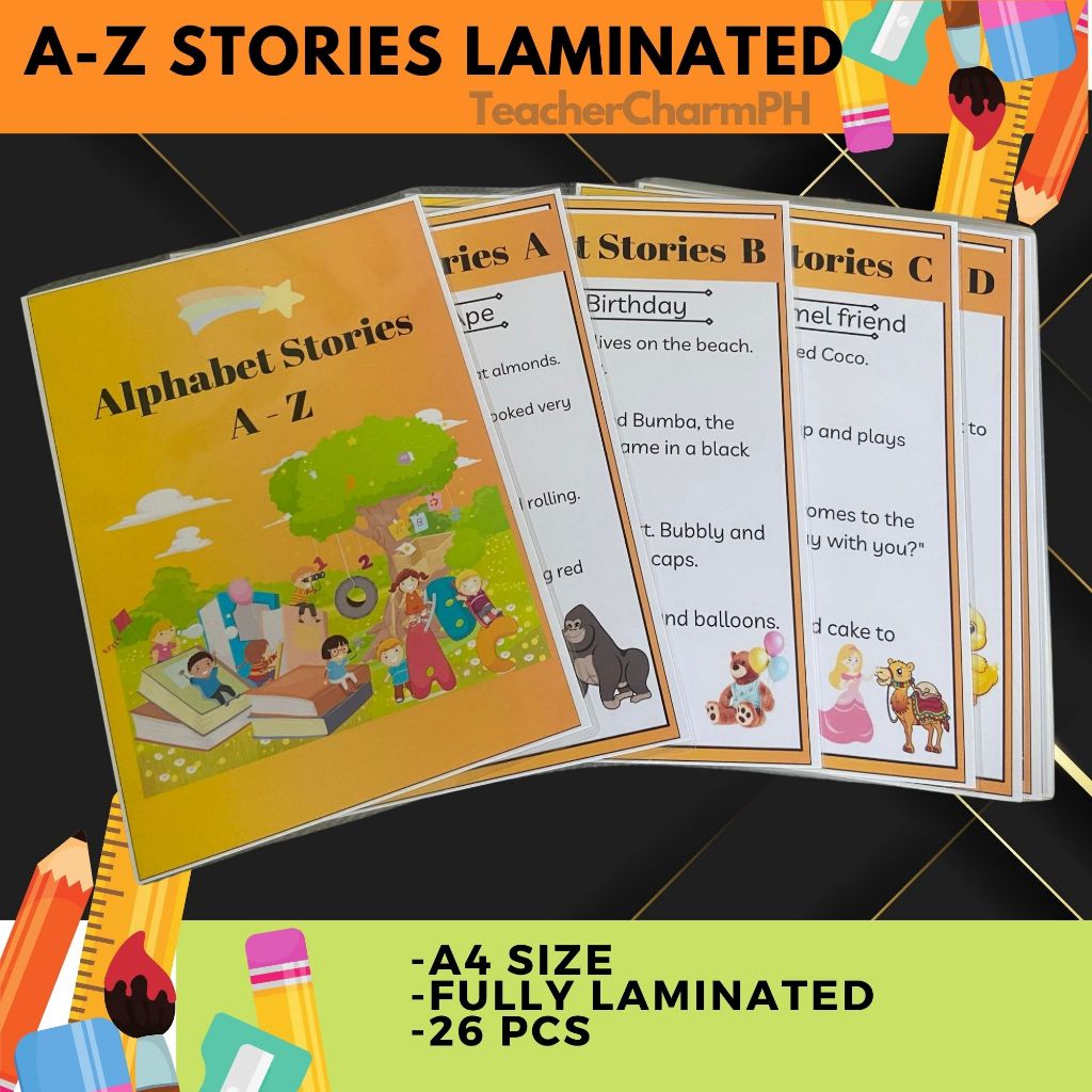 A to Z ALPHABET STORIES Chart A4 Size Laminated | Shopee Philippines