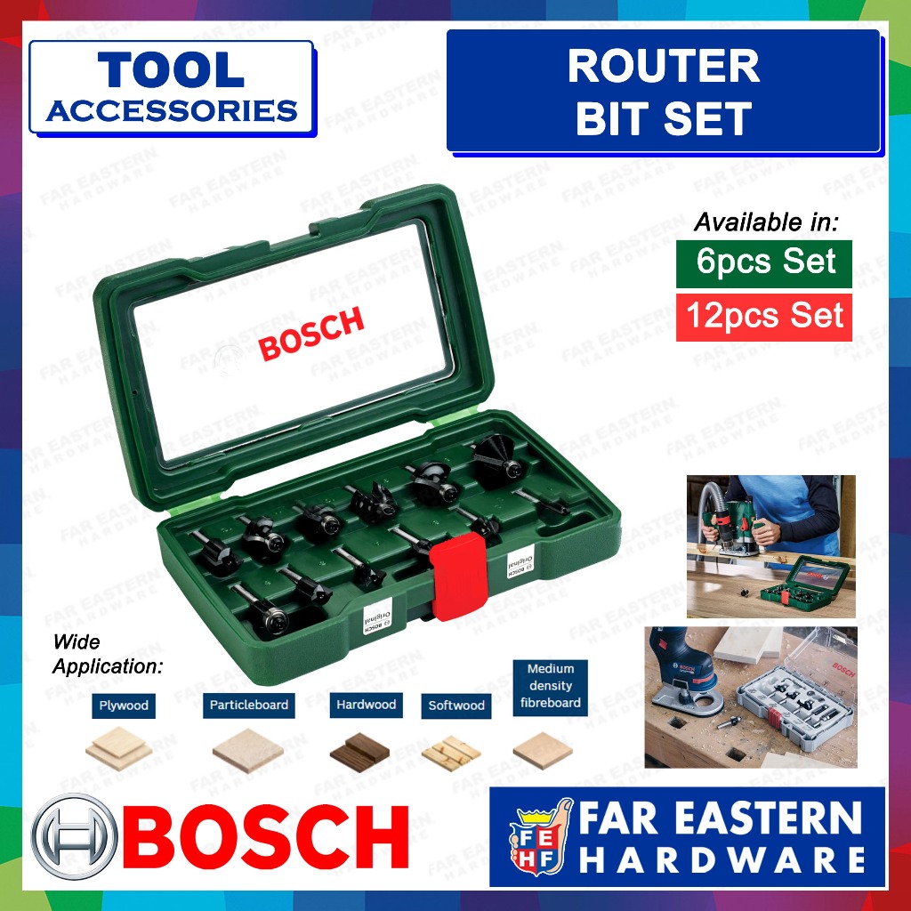 BOSCH Router Drill Bit Set 6pcs Set #462 1/4" Shank RBAC | Shopee ...