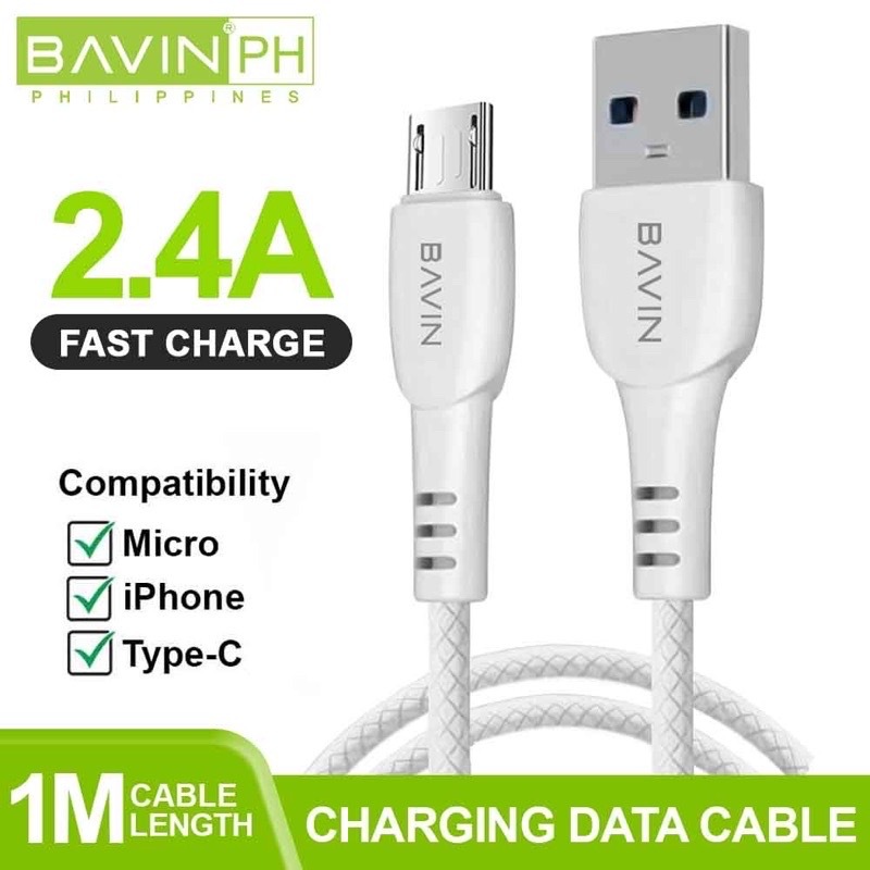 BAVIN 2.4A 1 Meter Fast Charging Cable flexible Cable Wire for Android ...