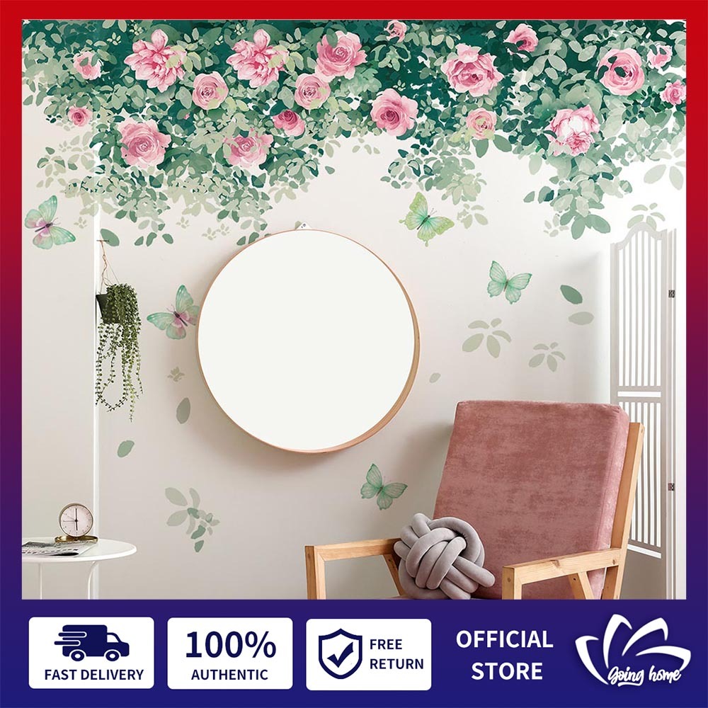 Spring Large Pink Flower Wall Decals Hanging Vine Floral Wall Stickers ...