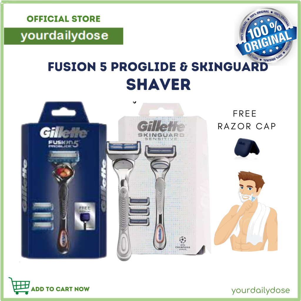 GILLETTE FUSION 5 PROGLIDE & SKINGUARD W/ 3 REPLACEMENT BLADES AND ...