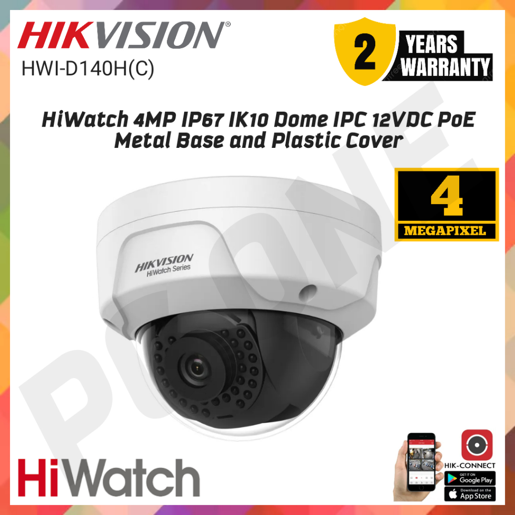 HIKVISION HiWatch 4MP IP67 IK10 Dome IPC 12VDC PoE Metal Base and ...