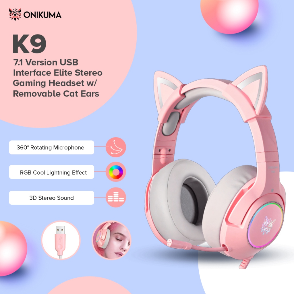 Onikuma K9 Pink Gaming Headset 7.1 Virtual Surround Sound Noise ...