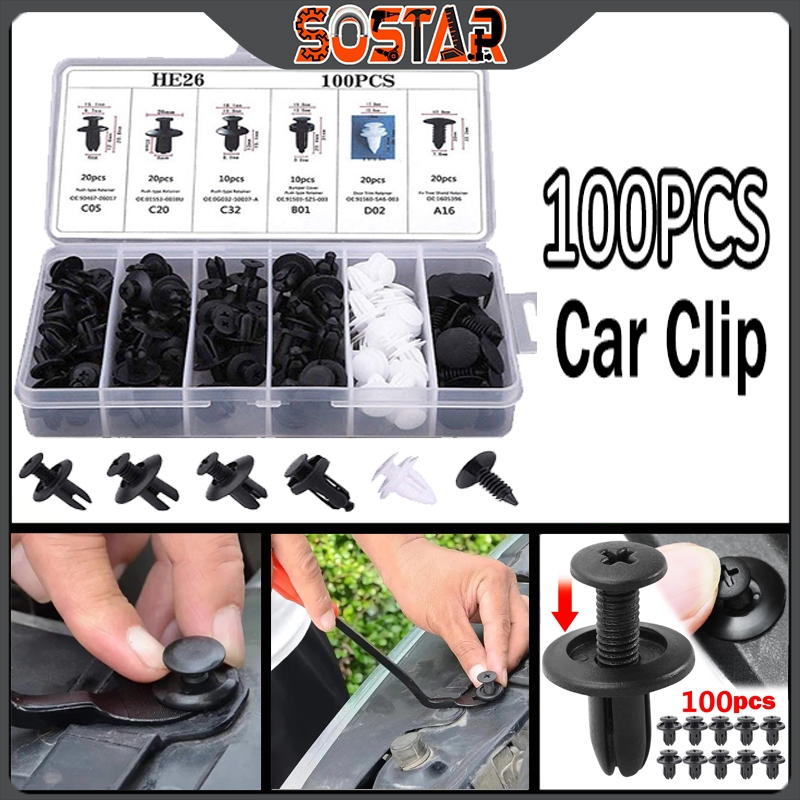 100pcs Auto Retaining Ring Black Expansion Screws Auto Fastener Clamp ...